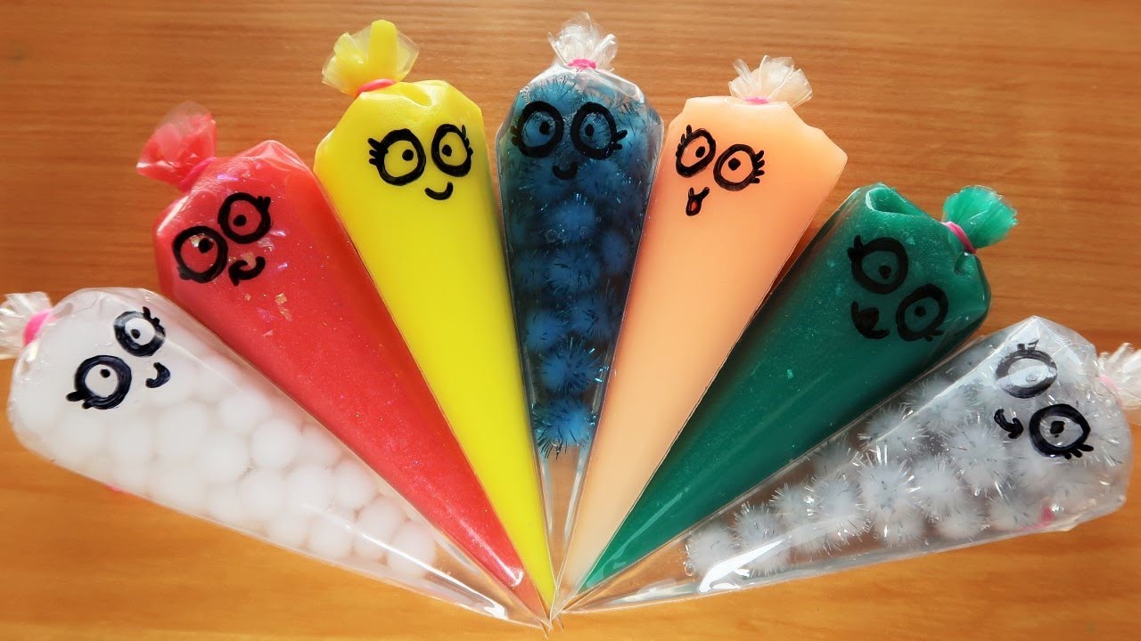 Making Pom Poms Slime with Piping Bags ! Most Satisfying Slime Video ...