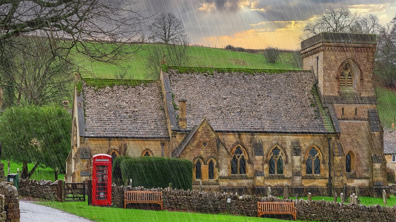 Picturesque English Village under Storm and Heavy Rain | Cotswolds ...