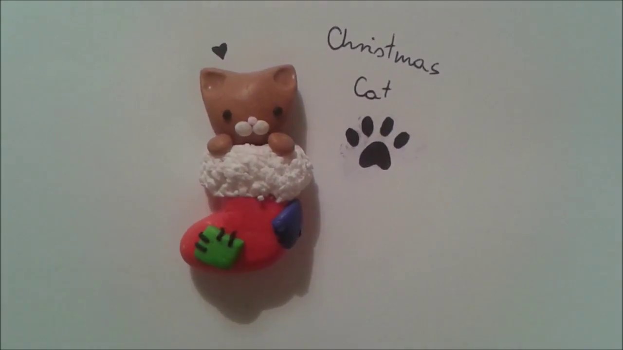 Polymer clay tutorial: Christmas cat =^.^= - YouTube