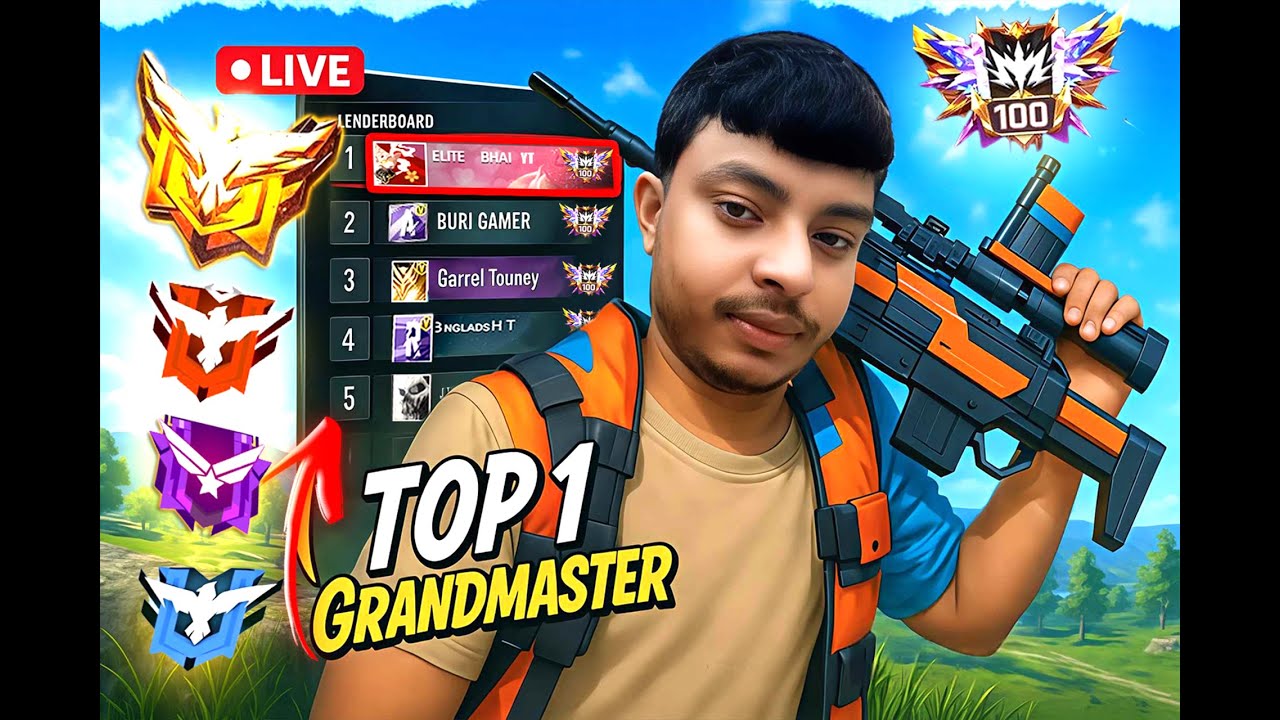 New Grandmaster Top 1 Push V Badge Lobby FF LIVE Free Fire LIVE! #ff # ...