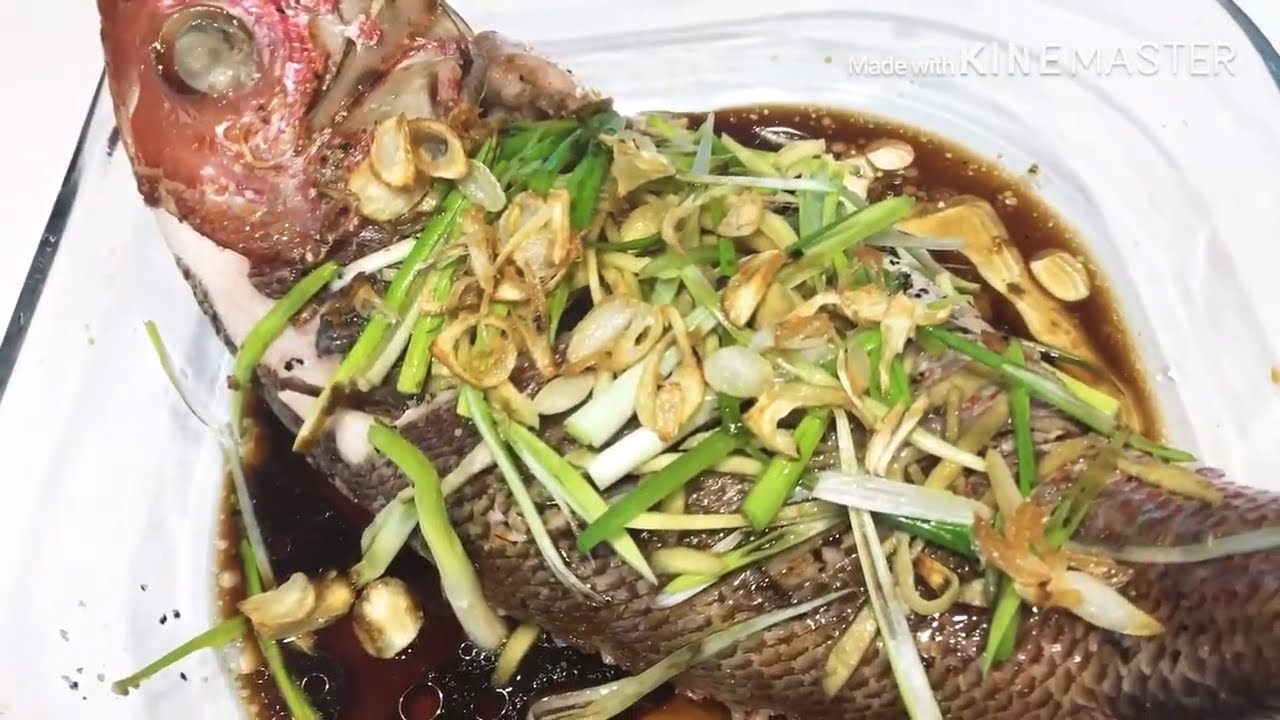 Steamed Red Snapper Fish with ginger and green onion on top - YouTube