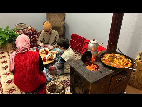 Köy Evinde Geleneksel Akşam Yemeği. Kuzine Sobada Yemek Tarifi. Köy Hayatı Vlog