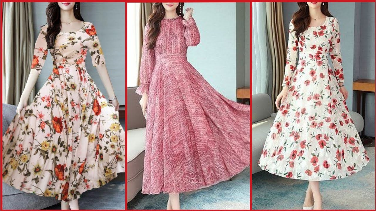 New Style's Women's Floral Print Chiffon Maxi Dress Design 2020 - YouTube