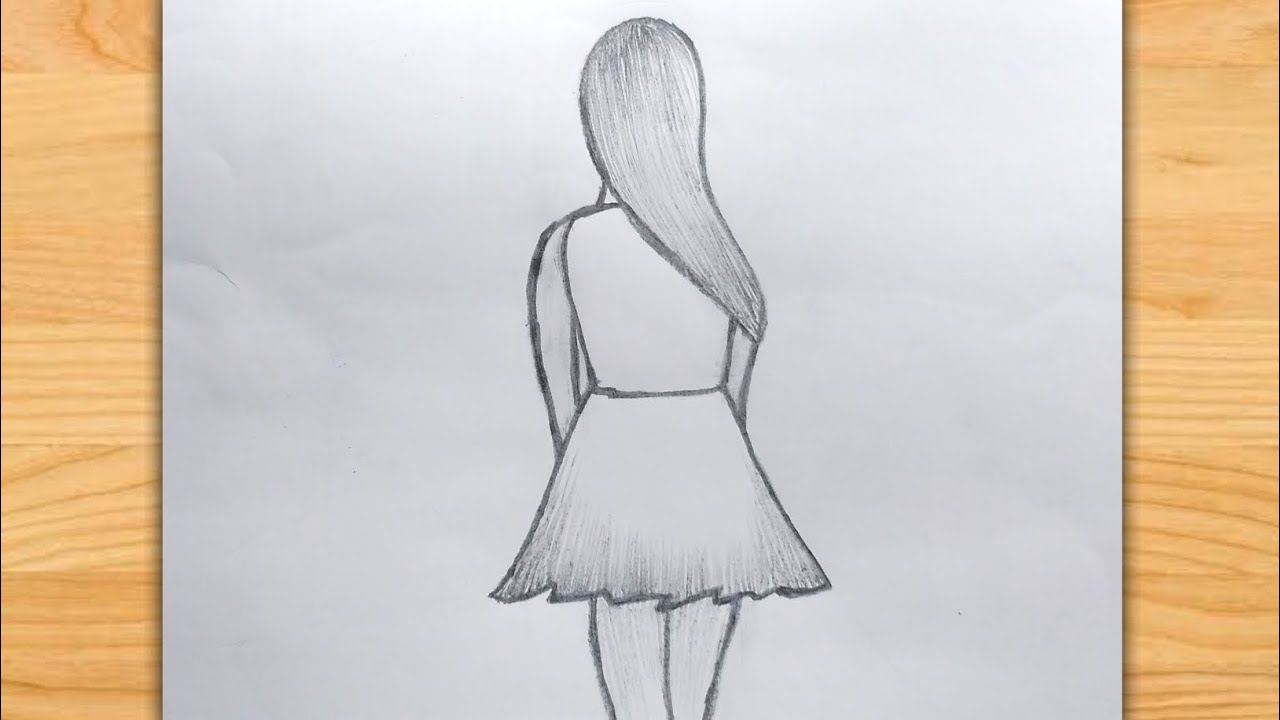 How To Draw A Girl | Hidden Face Drawing | Easy Girl Backside Drawing ...