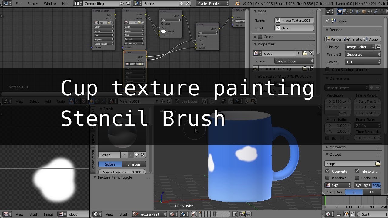 Blender Cup Texture Painting 3 Stencil Brush - YouTube