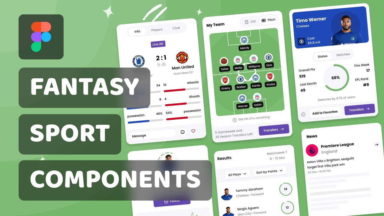 UI Design Ideas for Fantasy Sport App Components in Figma | Premiere ...