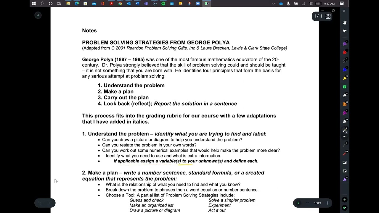 Intro to Problem Solving Polya Steps - YouTube