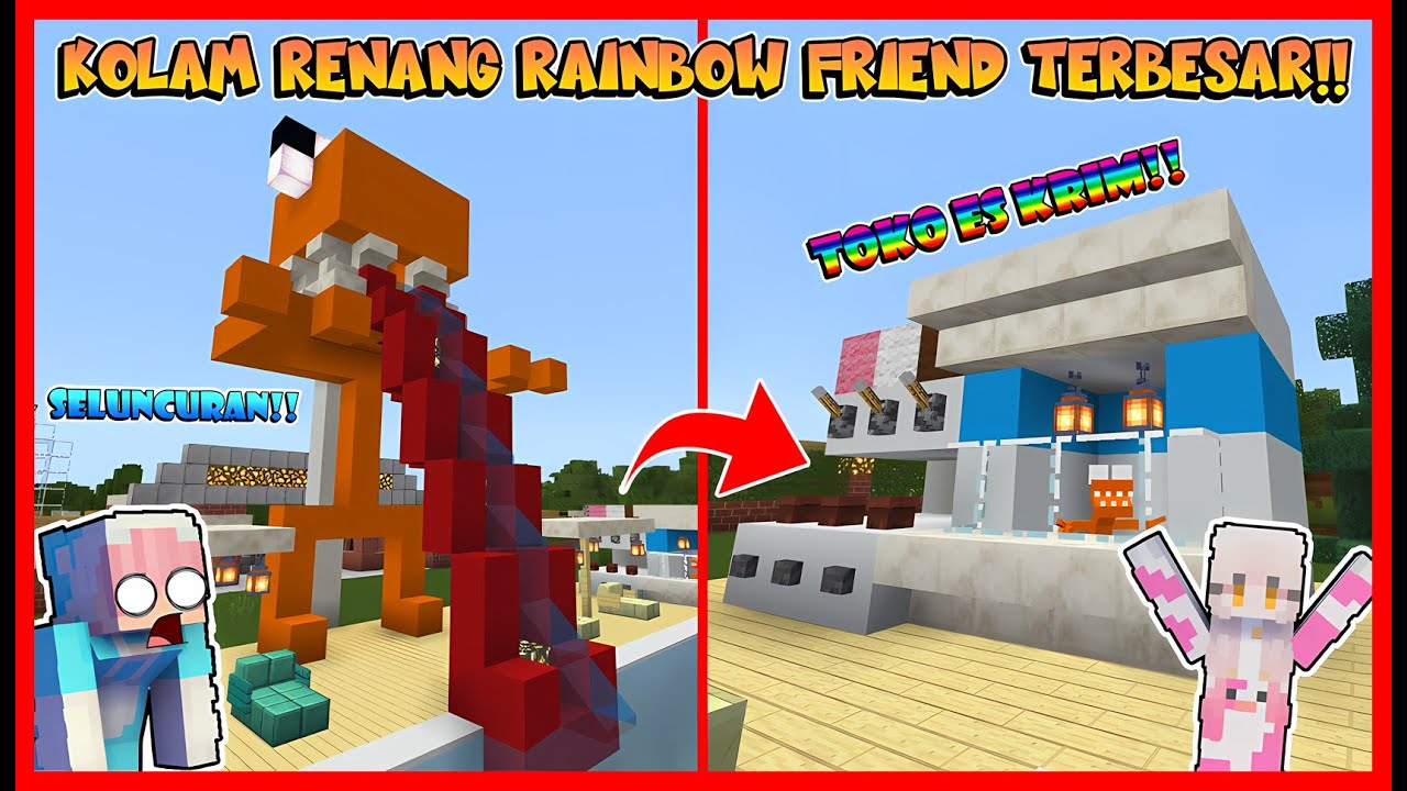 ATUN & MOMON BANGUN WAHANA KOLAM RENANG RAINBOW FRIEND TERBESAR di Minecraft !! Feat @sapipurba ...