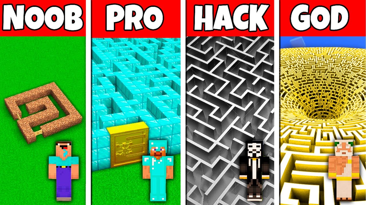 Minecraft Battle: NOOB vs PRO vs HACKER vs GOD GIANT MAZE BUILD ...