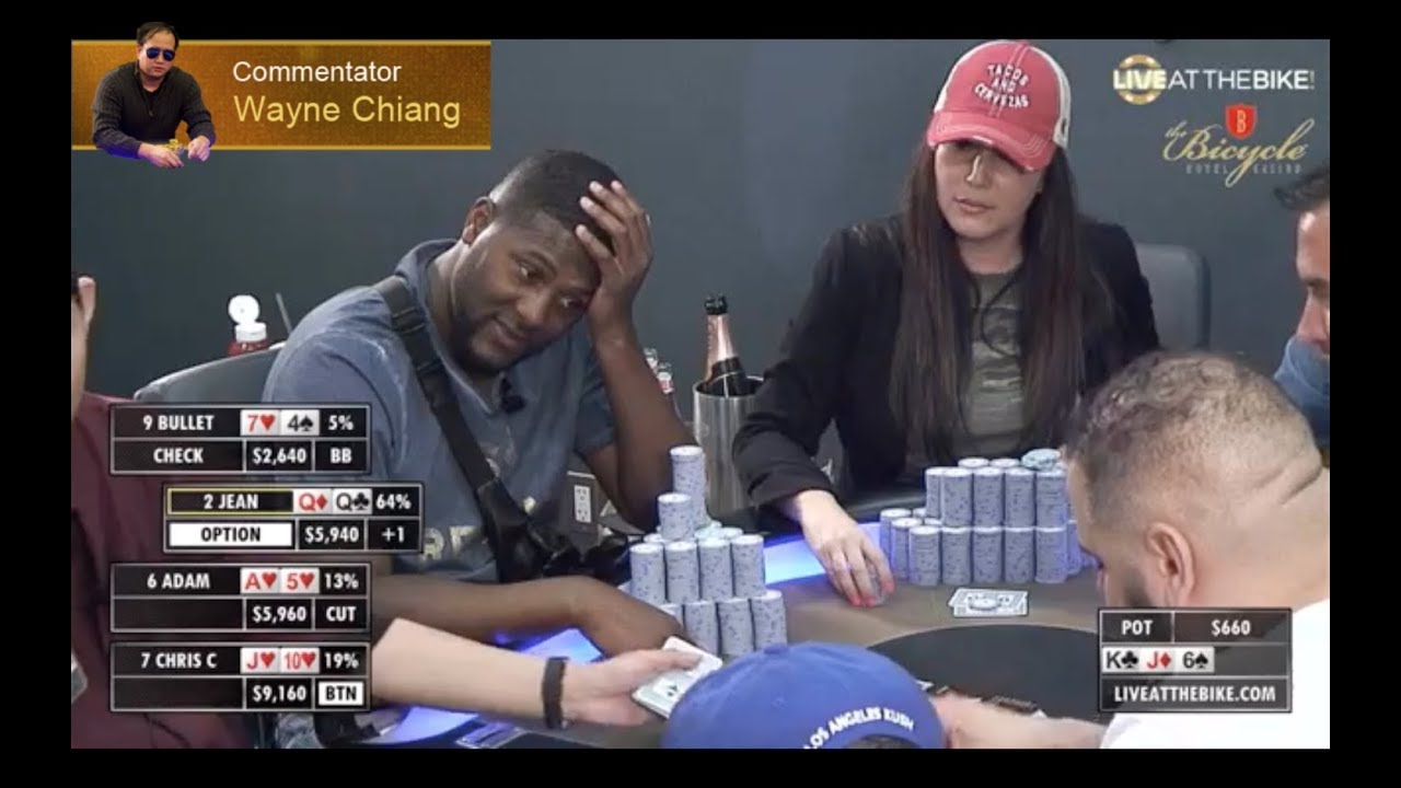Limit Holdem $40/$80 Live at the Bike. Jean Gluck With QQ against Chris ...