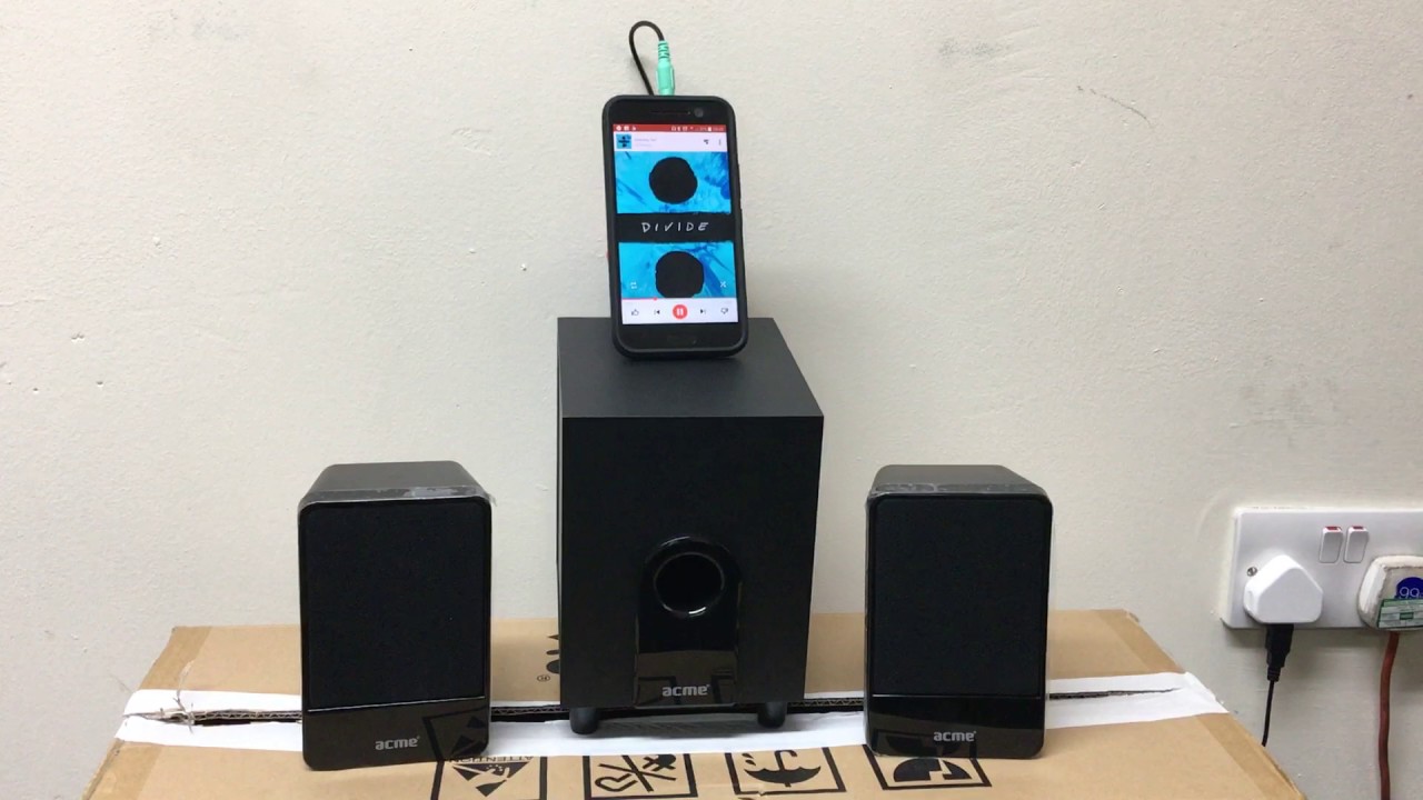 Acme 2.1 amplified subwoofer and satellite speakers - YouTube
