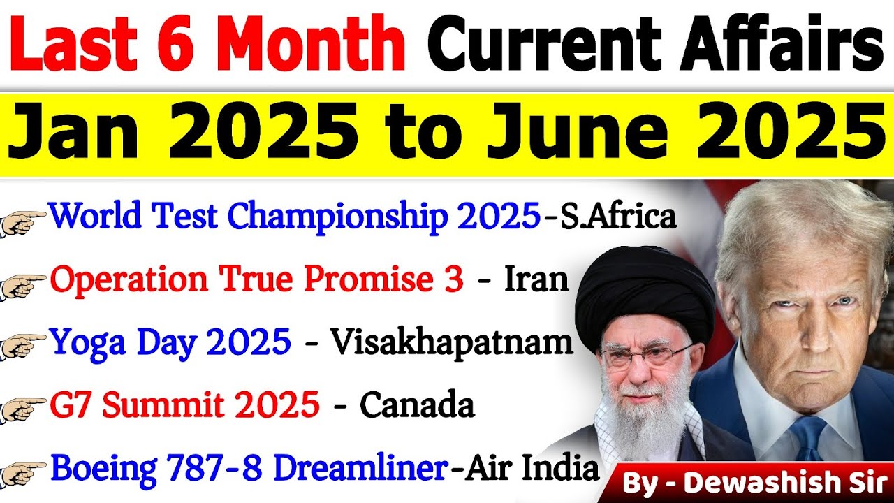 Last 6 Months Current Affairs 2025 | Jan 2025 To June 2025 | Important ...