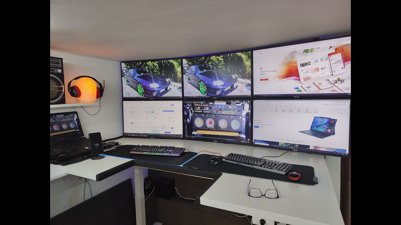 6 x 32" multi monitor mount desk build - home / gaming setup - YouTube
