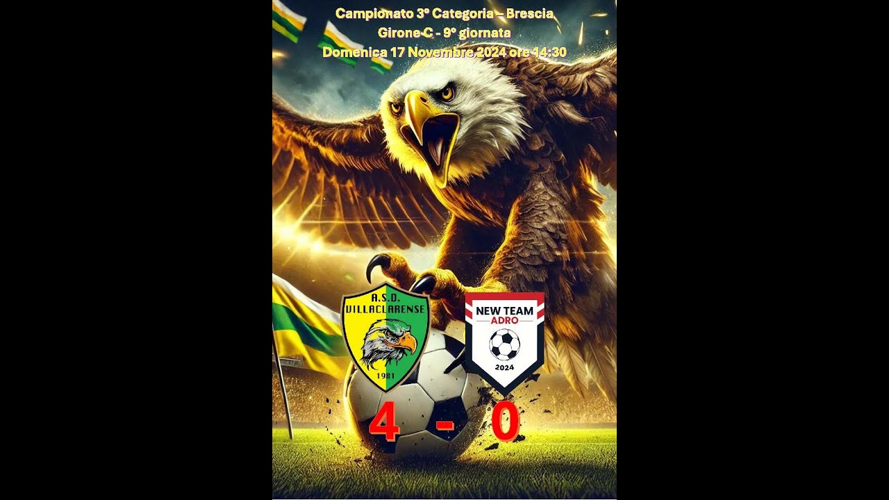 A.S.D. Villaclarense - New Team 24 Adro 4-0 (17.11.2024 partita integrale) - YouTube
