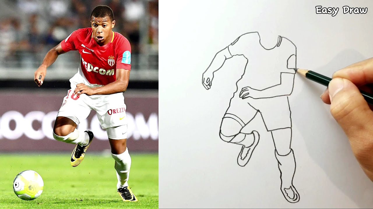 How To Draw Kylian Mbappe With a ball - YouTube