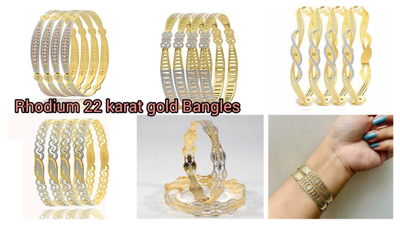 pure 22 karat hallmark 916 Rhodium gold bangles lates collection - YouTube
