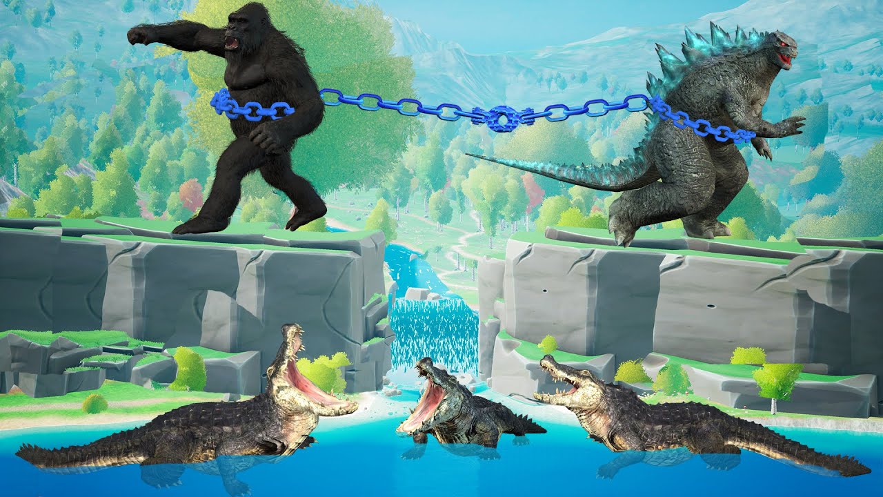Tug Of War Godzilla Vs Kong: Strength Comparison - Crocodile Attack ...