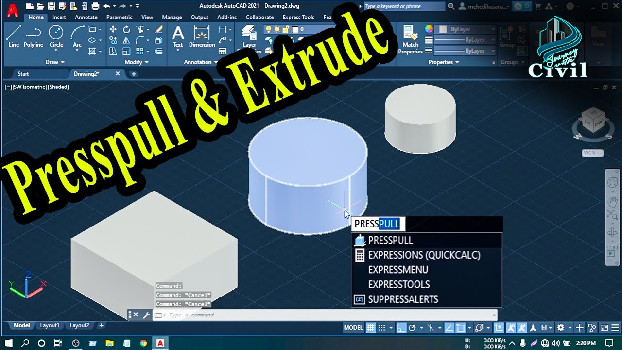Presspull Command In Autocad Extrude How To Use Presspull And Extrude Commands In Autocad