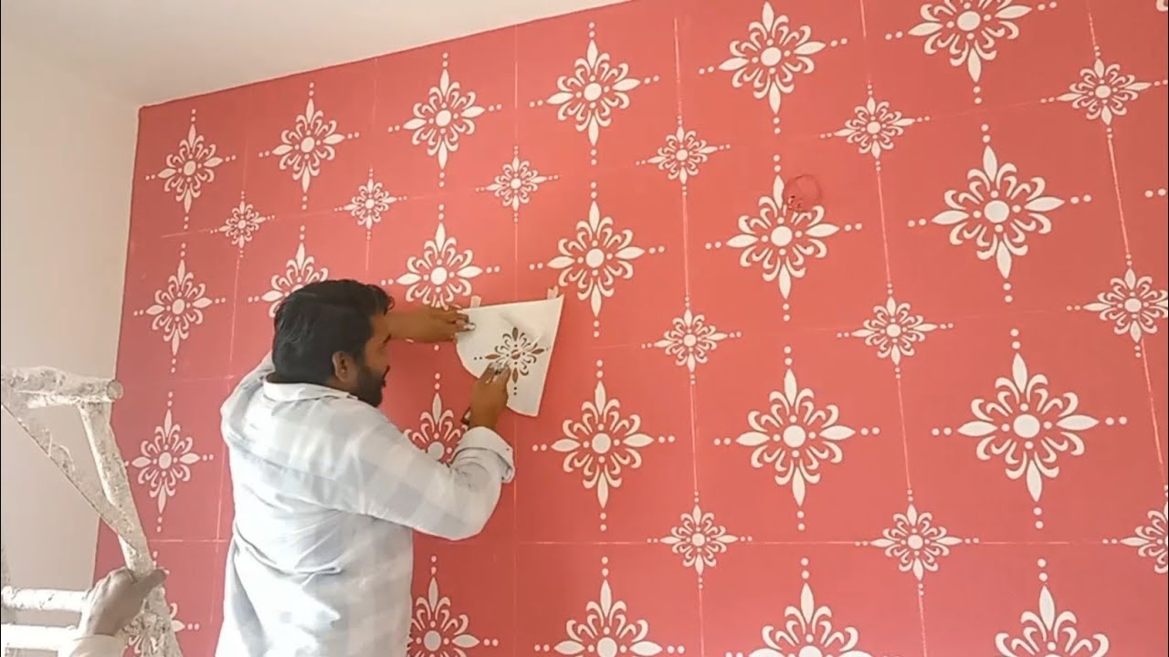 simple wall stencil design for DIY home decor interior - YouTube