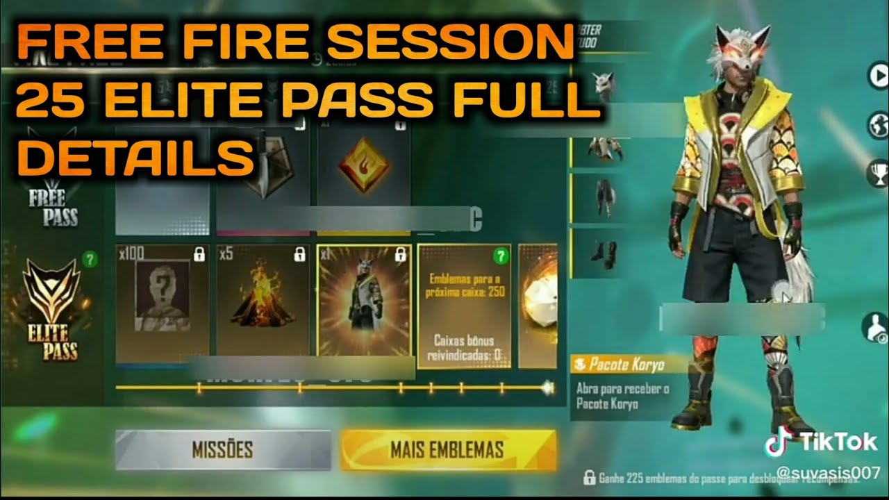 FREE FIRE SESSION 25 ELITE PASS FULL DETAILS || GARENAFREEFIRE - YouTube