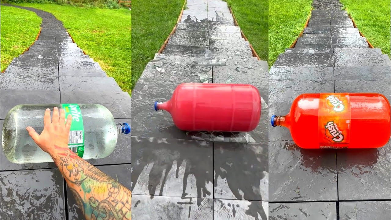 Throwing Bottle Down Stairs -230 | Breaking glass bottle | Crushing ...