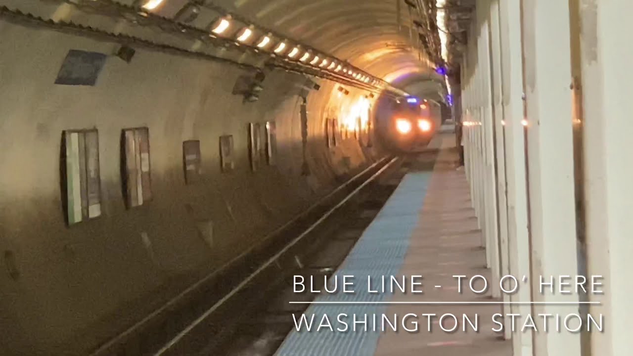 CHICAGO: CTA Blue Line - Washington Station - Train arrives at station ...