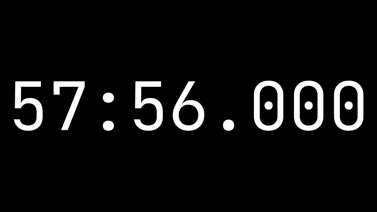 Countdown timer 57 minutes, 56 seconds [57:56.000] - White on black ...