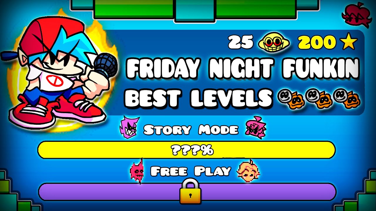 THE BEST LEVELS OF "FRIDAY NIGHT FUNKIN" IN GEOMETRY DASH !!! - YouTube