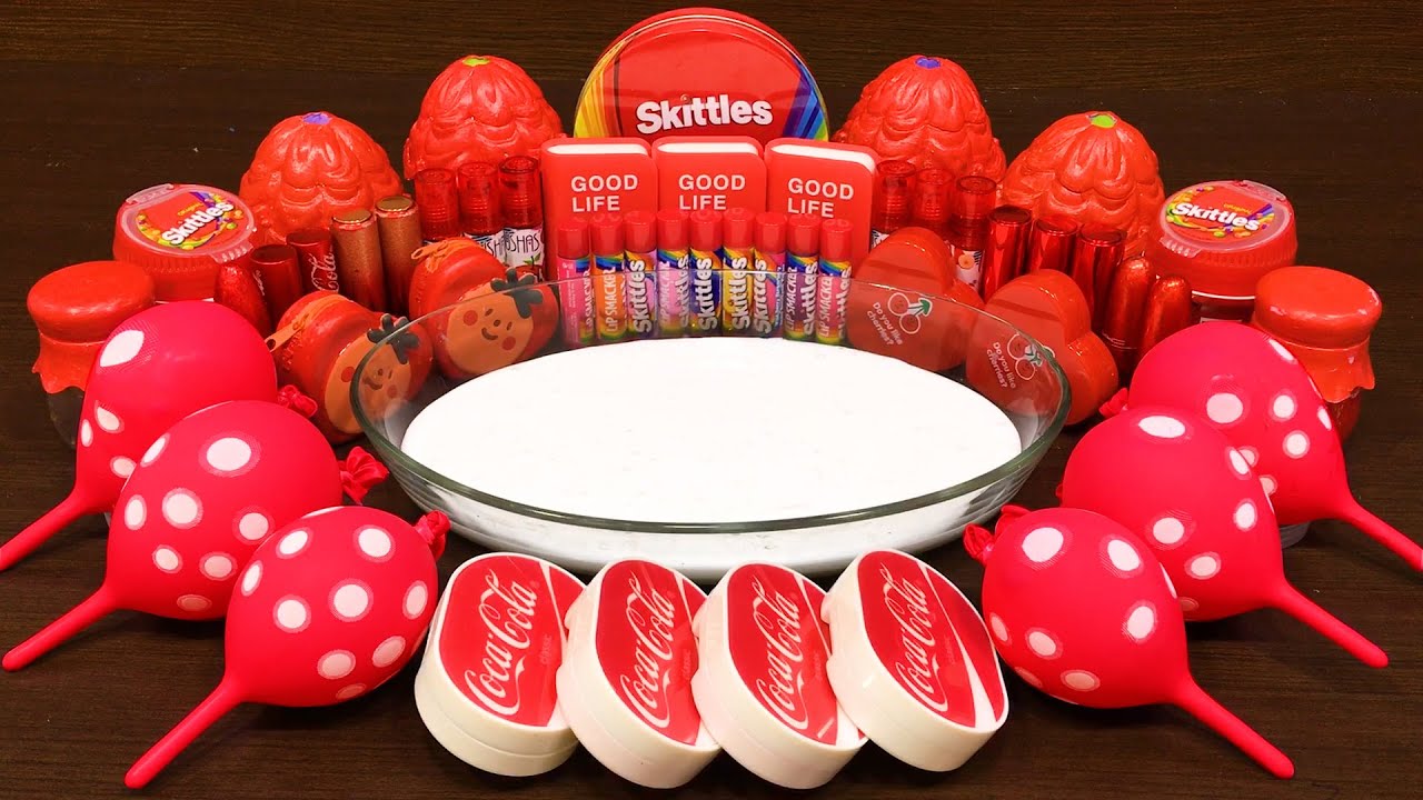 RED SLIME!!! Mixing Random into GLOSSY Slime!! Satisfying Slime Video ...