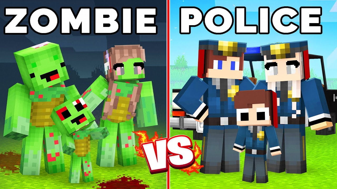 Mikey ZOMBIE Family vs JJ POLICE Family Survival Battle in Minecraft - Maizen - YouTube