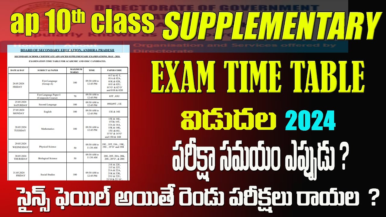 AP 10th supplimentary exam time table 2024 ||AP 10th Supplementary Exam ...