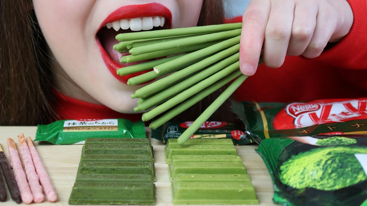 ASMR MATCHA OVERLOAD, POCKY, KIT KAT *Rare* (CRUNCHY Eating Sounds ...