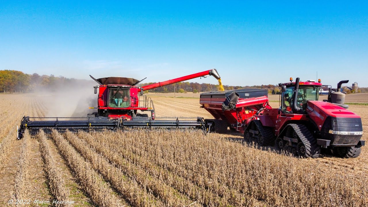 Case IH Combine with Tracks Harvesting Soybeans with a Quadtrac and ...