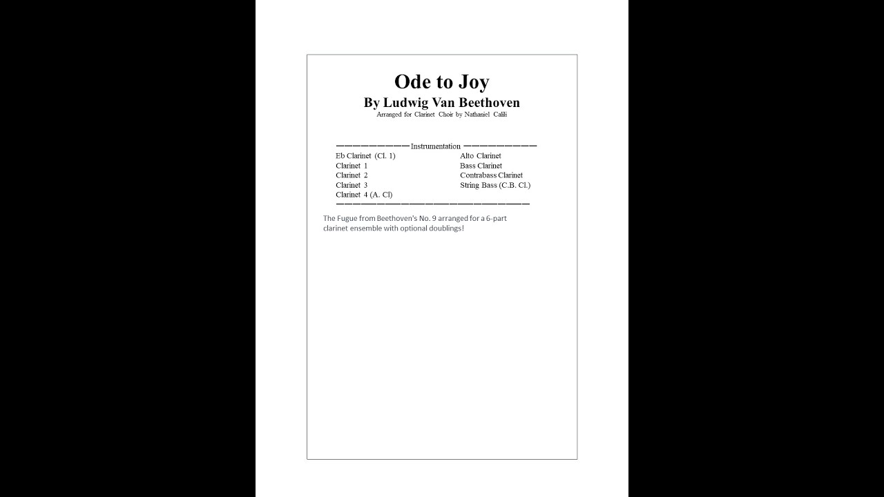 Ode to Joy by Ludwig Van Beethoven Clarinet Choir (Arr. Nathaniel ...