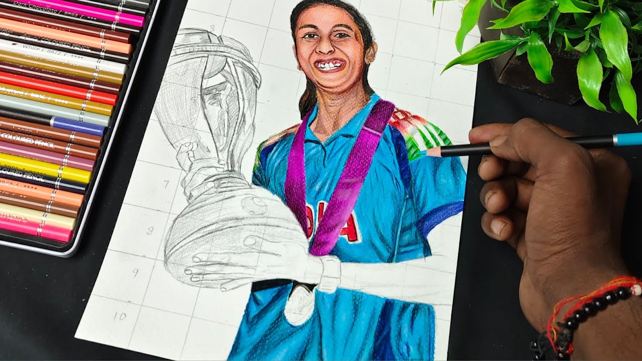 Indian Women’s Cricket Team with World Cup Trophy Drawing 🏆 - YouTube