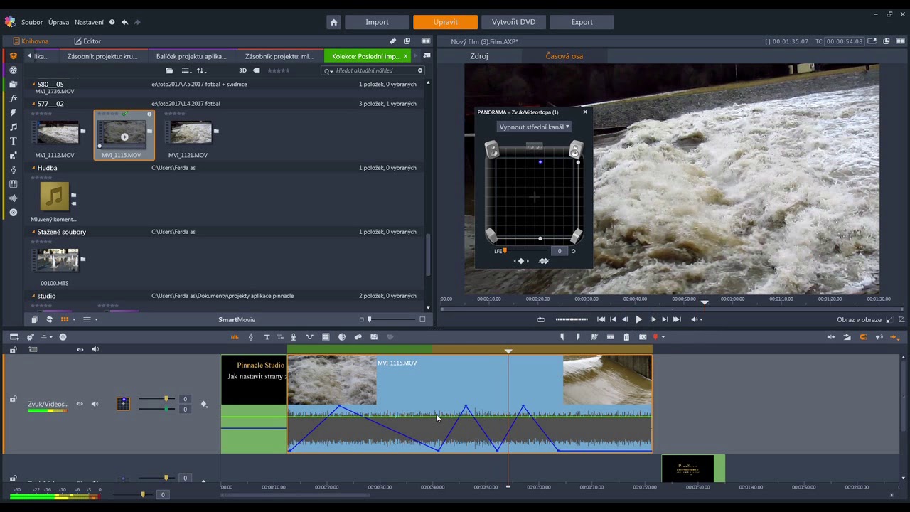 Pinnacle Studio 21 Ultimate - nastavení stereo zvuku - YouTube