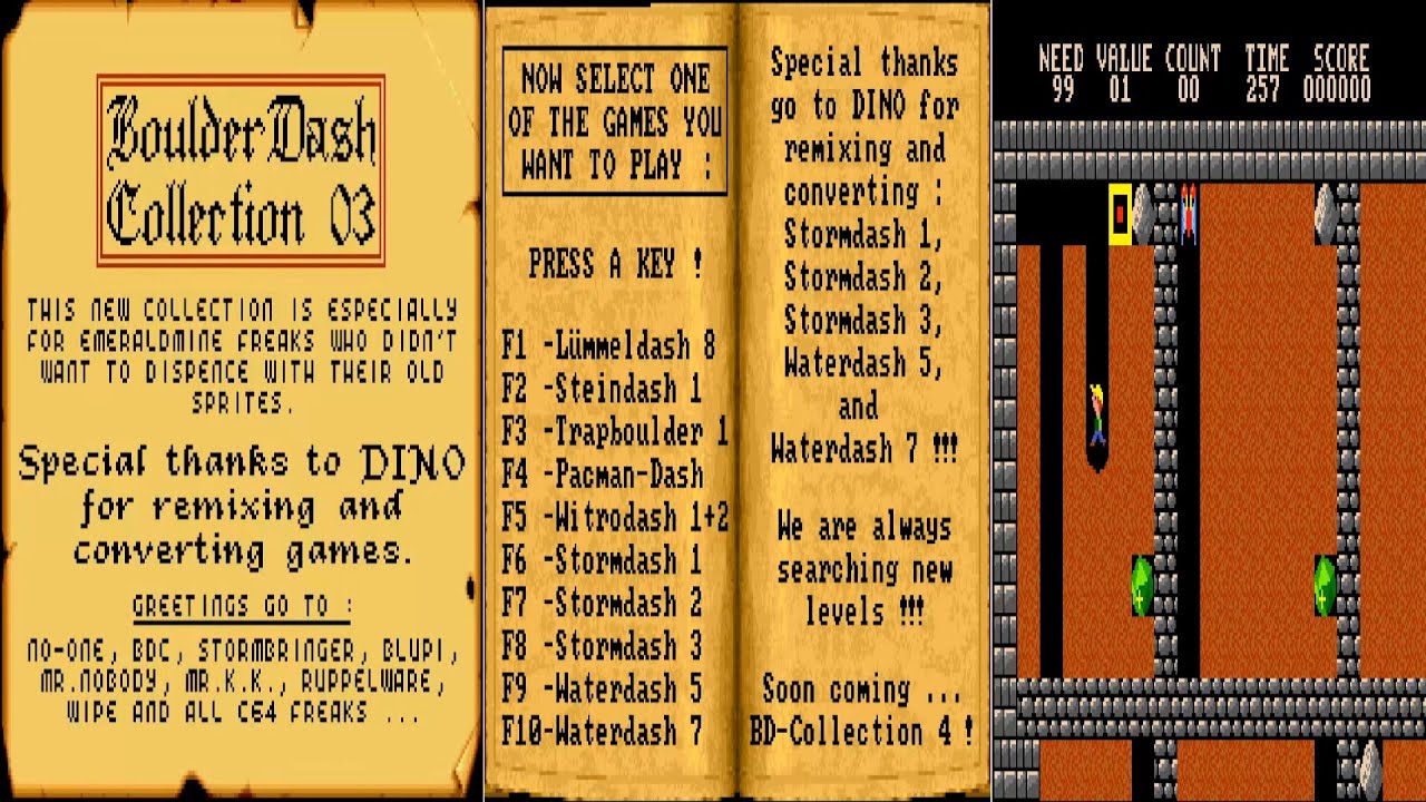 ATTRACT MODE Boulder Dash Collection 3 BDPCS AMIGA BoulderDash Boulder ...