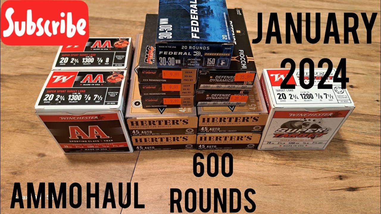 Ammo Haul January 2024! 750 rounds!223/556, 9mm, 20ga, 45 acp, 380 jhp ...