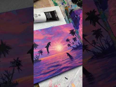 Dolphins at Sunset | Acrylic Painting Tutorial #acrylicpainting #seascape