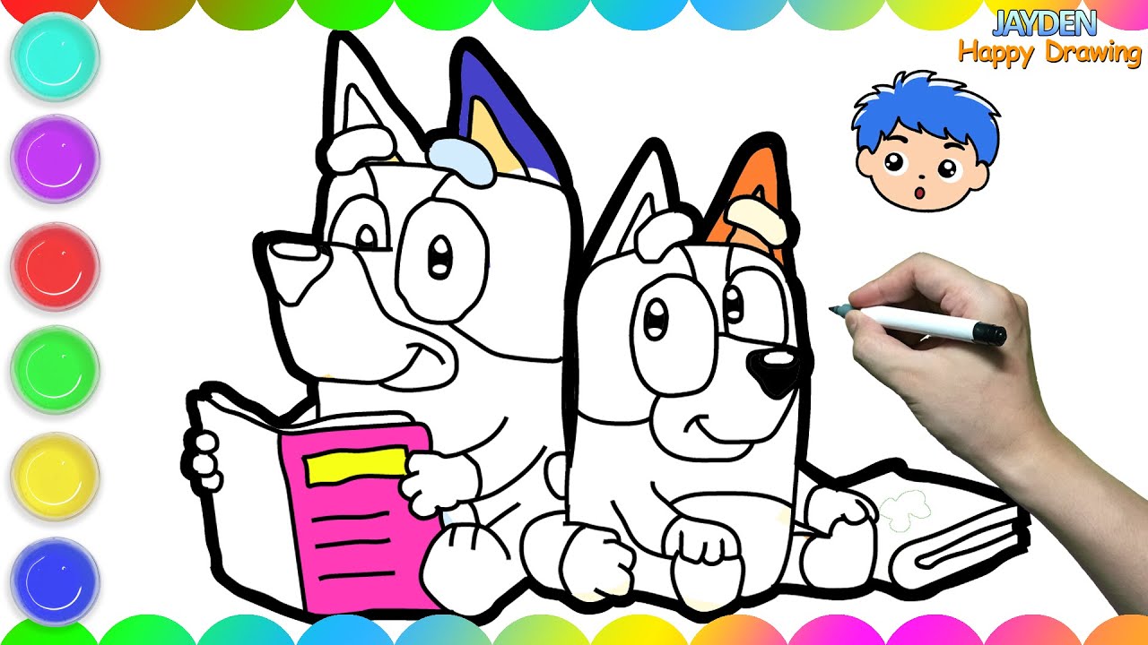 Draw and color Bluey & Bingo reading books. ️📗📕📖.Drawings for kids ...