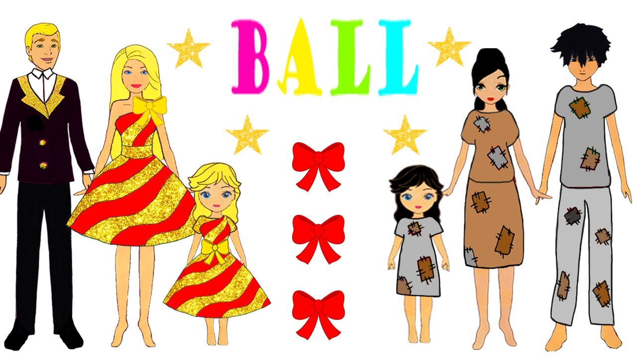 FAMILY DRESS UP PAPER DOLLS POOR AND RICH FAMILY BALL COSTUMES DRESSES ...