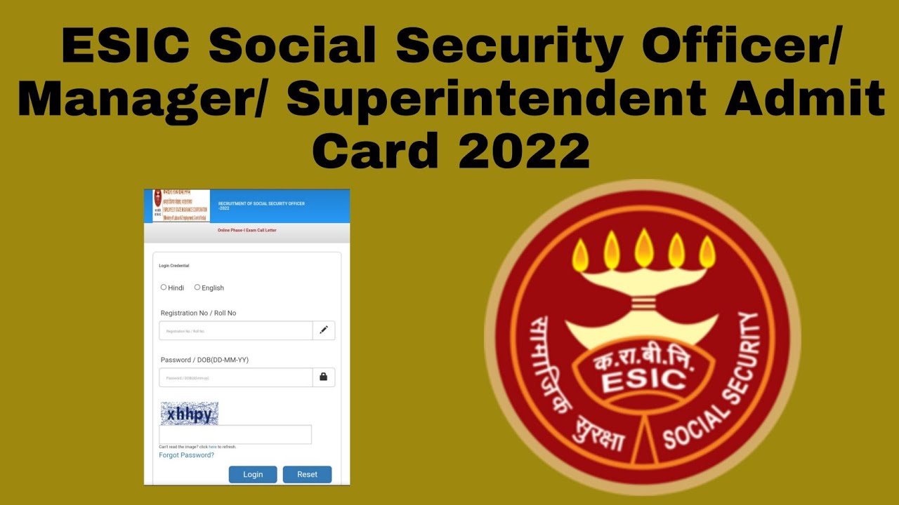 ESIC Social Security Officer/ Manager/ Superintendent Admit Card OUT ...