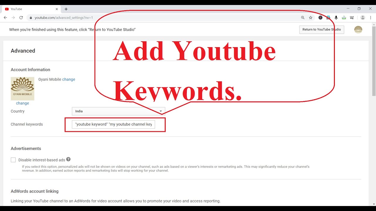 how to add youtube channel keywords - Hindi - YouTube