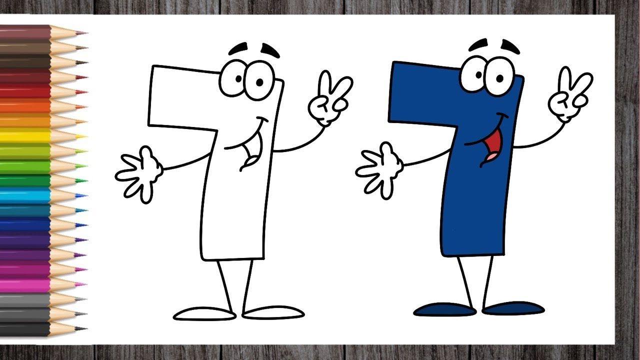 How to Draw Number Seven Cartoon Character Easy For Kids | Cute Little ...