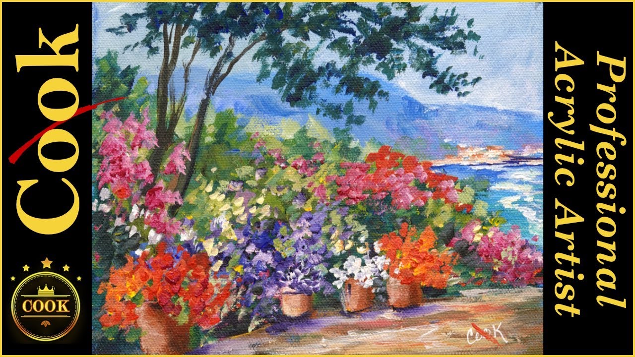 Flowers by the Sea Acrylic Painting Tutorial for Beginner and Advanced ...