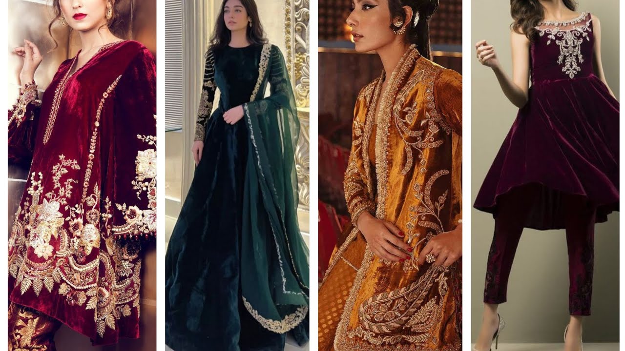 beautiful velvet party wear dress design ideas - YouTube