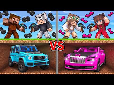 ERKEKLER vs KIZLAR: Yer Altı SÜPER ARABA Madeni - Minecraft