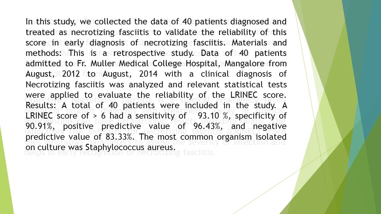 Reliability of the Laboratory Risk Indicator for Necrotizing Fasciitis ...