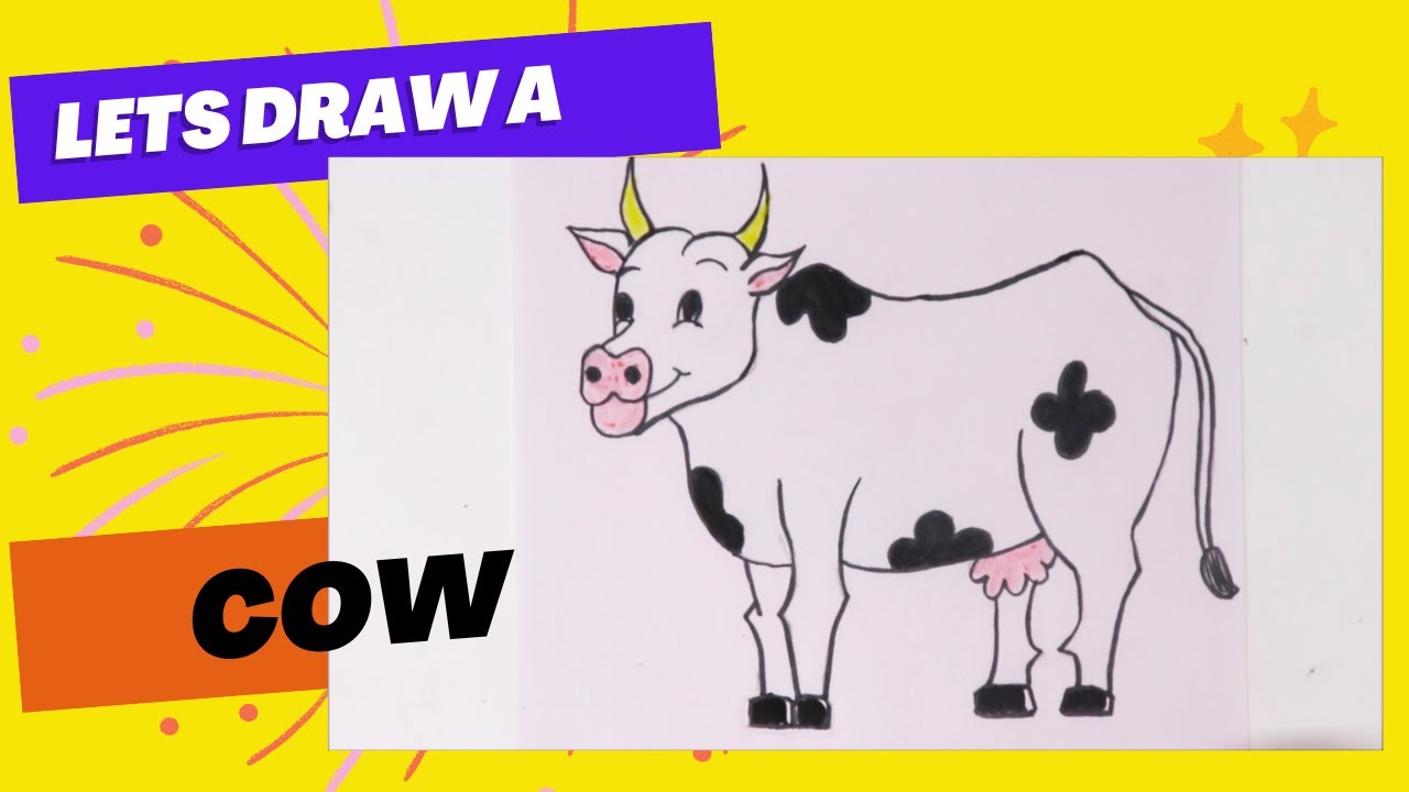 How to Draw a Cow - Easy Cow Drawing - Step by Step Cute Cow Drawing ...