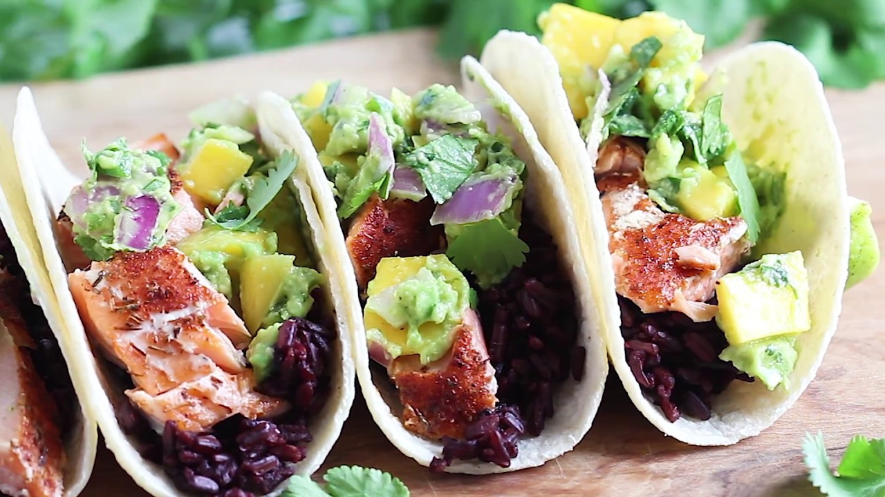 Salmon Tacos with Forbidden Rice and Mango Guacamole - YouTube